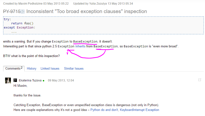 PyCharm : 报错提示： too broad exception clauses...-慕课网