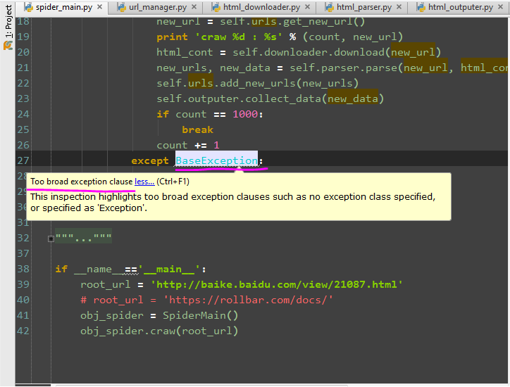 PyCharm : 报错提示： too broad exception clauses...-慕课网
