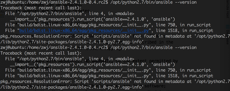 pkg_resources.ResolutionError: Script 'scripts/ansible' not found-慕课网
